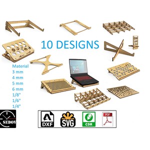 Set of 10 Laser Cut Laptop Stand Templates Variety Pack Adjustable ...