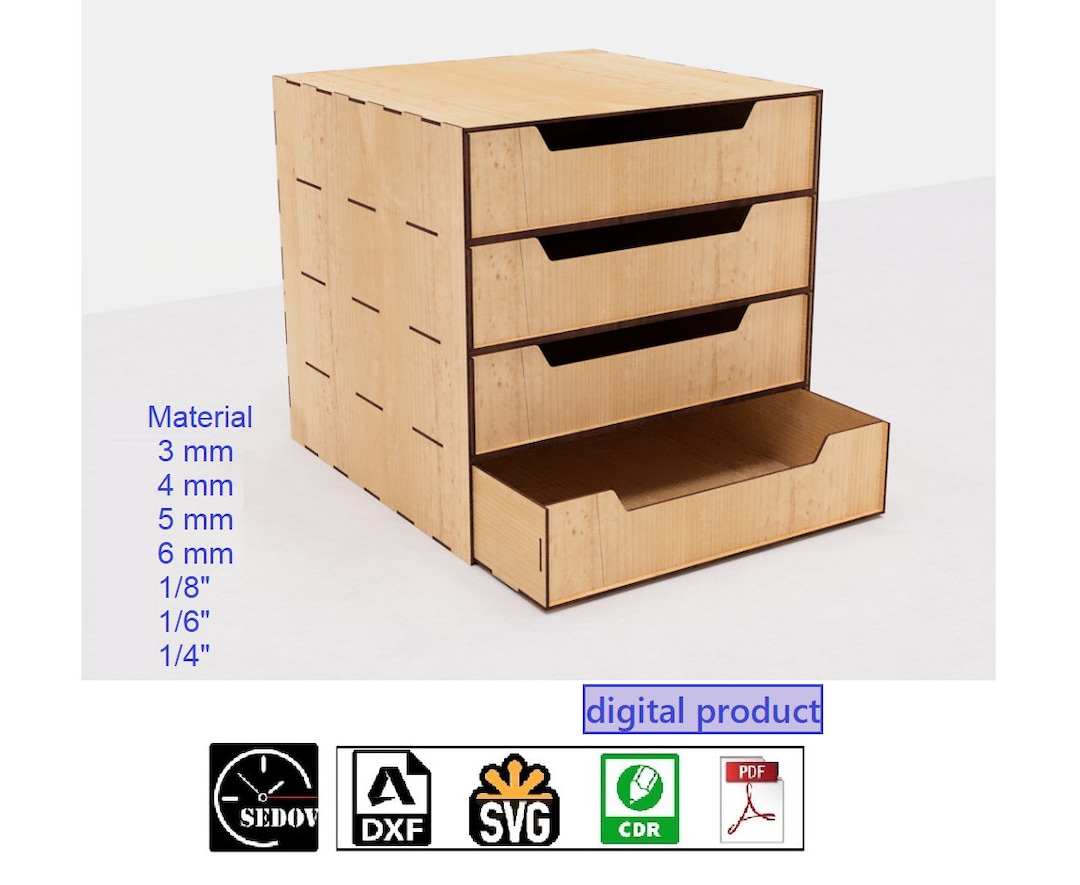 Laser Cut Organizer With 4 Drawers, Tool Box, DIY, Desk Chest Digital ...