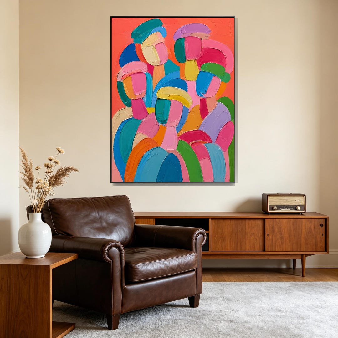 Colorful Abstract People Oil Painting, Hand Painted Figurative Wall Art ...