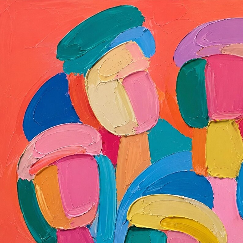 Colorful Abstract People Oil Painting, Hand Painted Figurative Wall Art ...