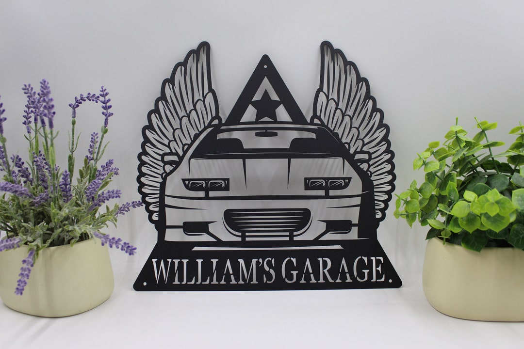 Customizable Winged Car Metal Sign for Garage - Personalized Auto Shop ...