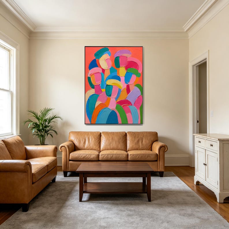 Colorful Abstract People Oil Painting, Hand Painted Figurative Wall Art ...