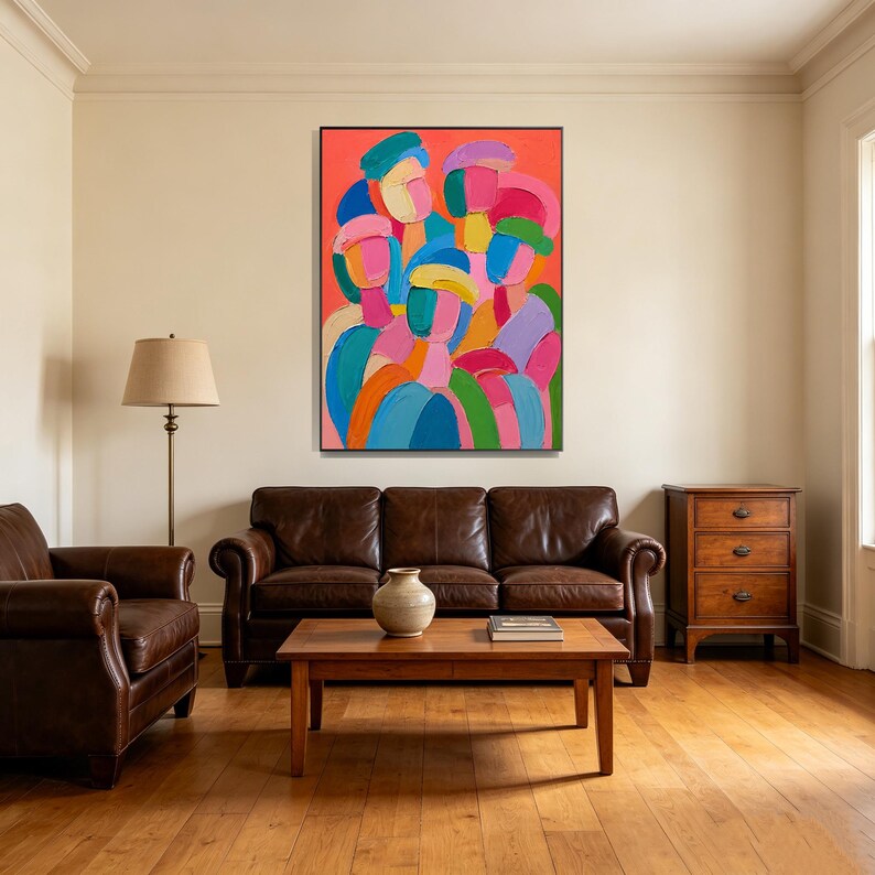 Colorful Abstract People Oil Painting, Hand Painted Figurative Wall Art ...