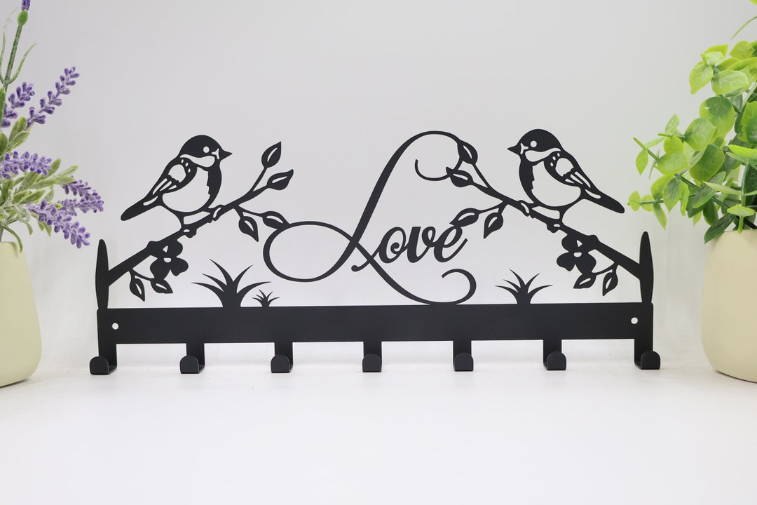 Bird and Love Key Holder for Wall | Metal Key Hook Rack With 7 Hooks ...