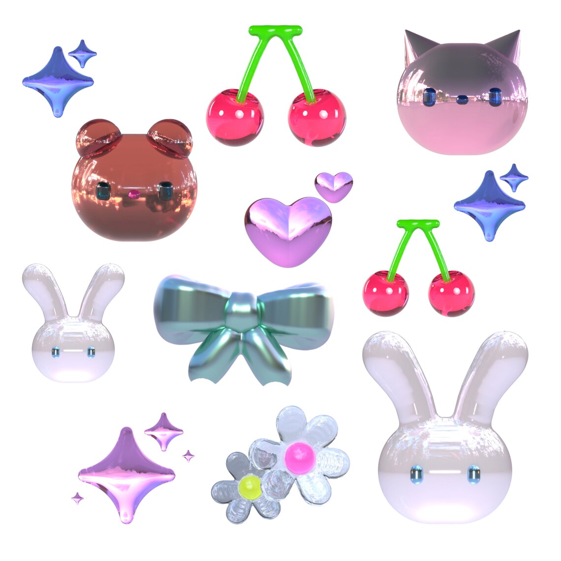 Y2k 3D Sticker Set (includes 12 Stickers) - Etsy