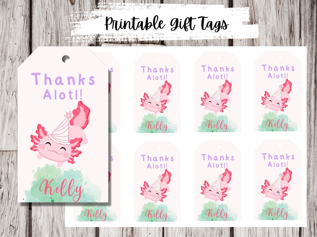 Girl Axolotl Birthday Party Favor Tags, Axolotl Thank You Tags, Mexican ...