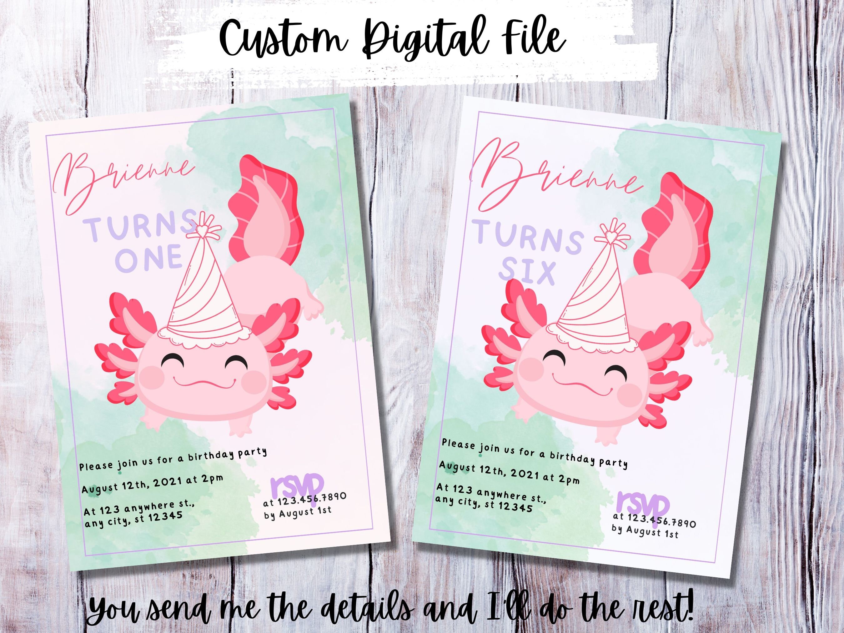 Axolotl Birthday Invitation, Axolotl Birthday Party, Mexican Salamander ...