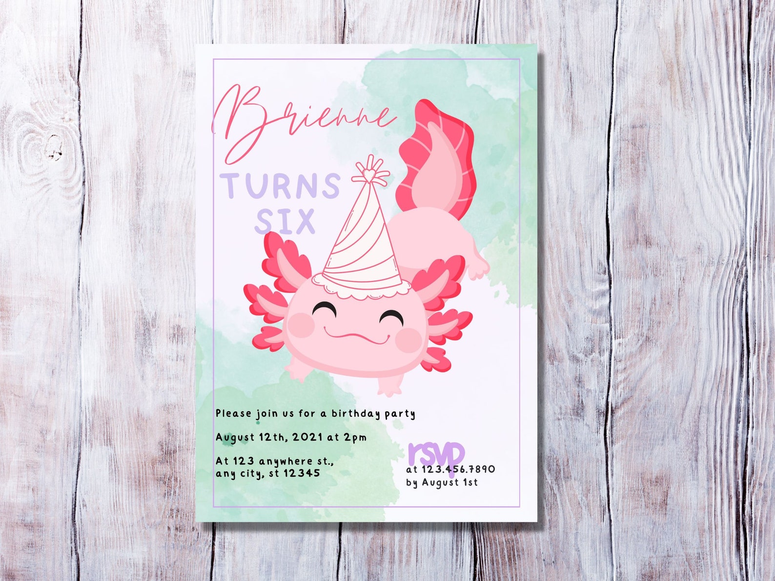 Axolotl Birthday Invitation, Axolotl Birthday Party, Mexican Salamander ...