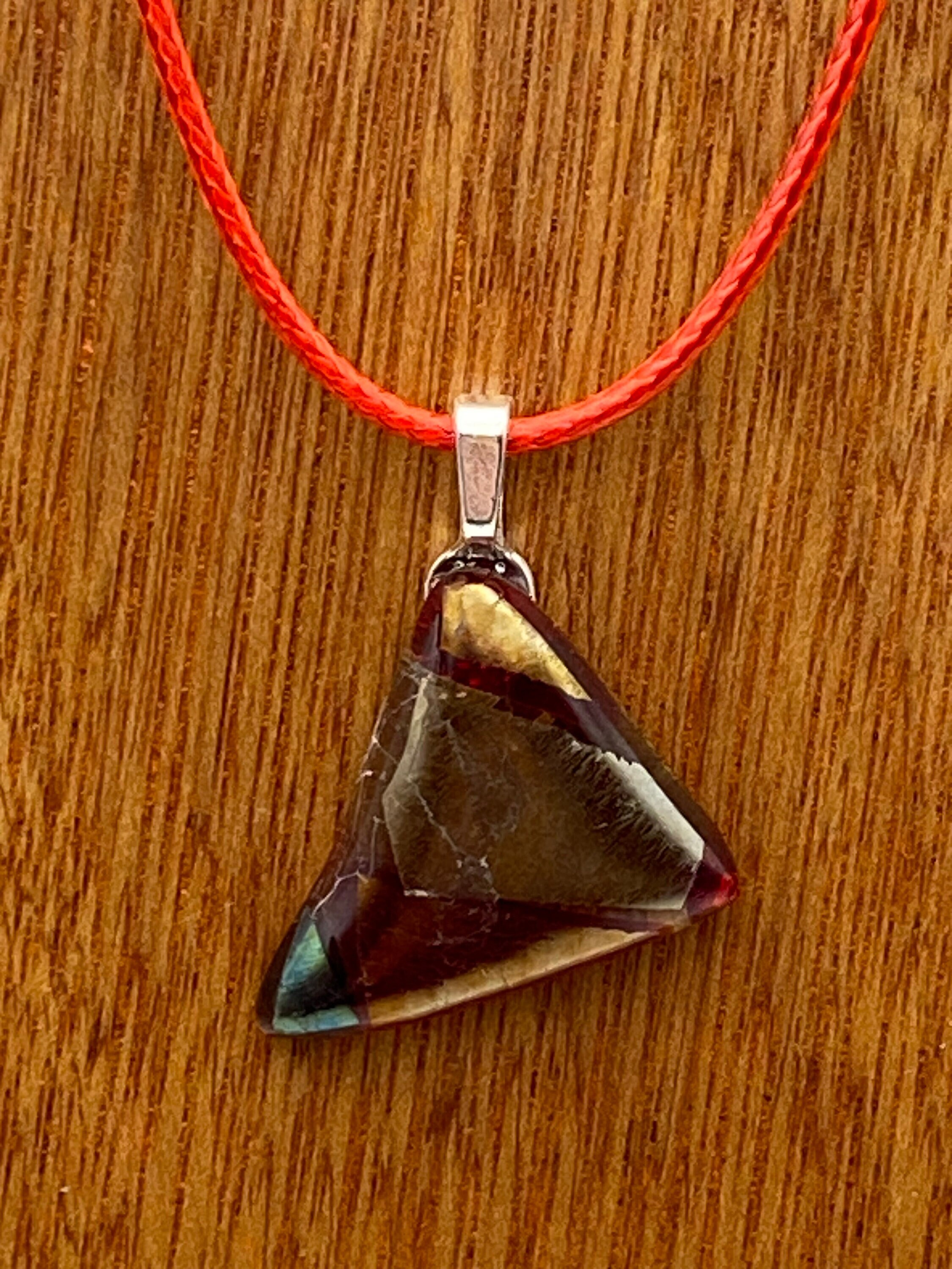 Iridescent Red and Gold Triangle (design A) Fused Glass Necklace and ...
