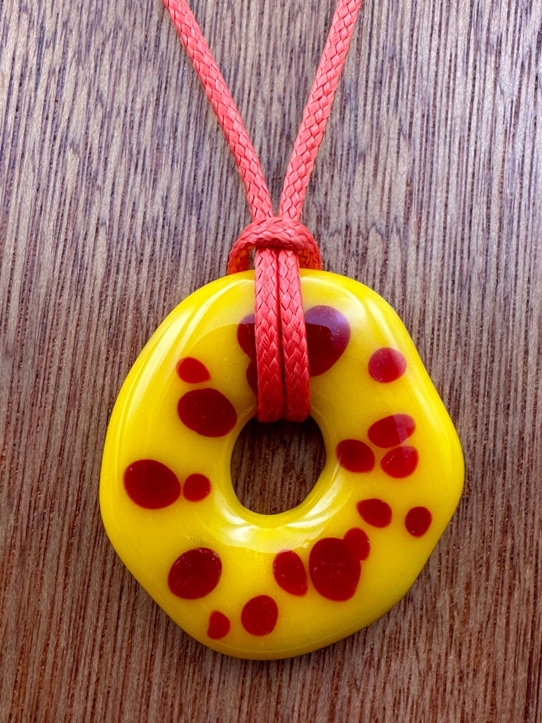 Red Frit on Marigold Yellow Ring Design Fused Glass Necklace - Etsy