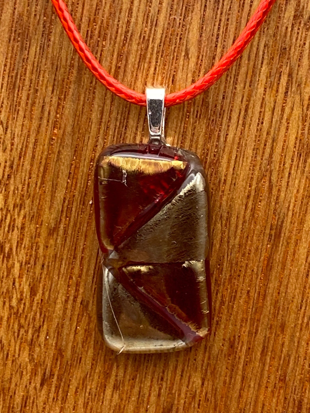 Iridescent Red and Gold Triangles design A Fused Glass Necklace and ...