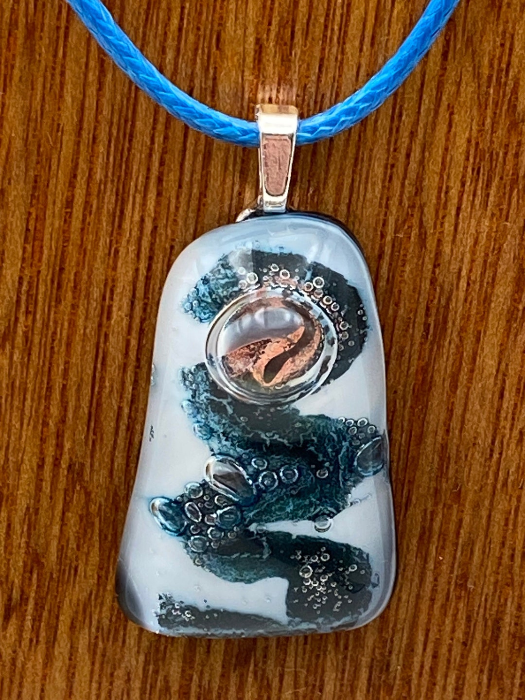 Pale Blue 'cyclops' Bubble Design Fused Glass Necklace and Earring Set ...