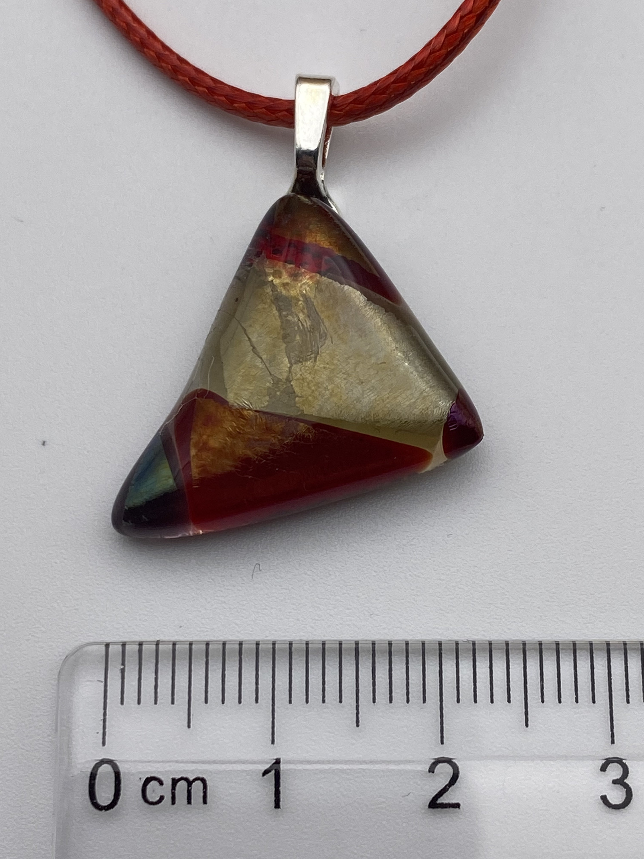 Iridescent Red and Gold Triangle design A Fused Glass Necklace and ...