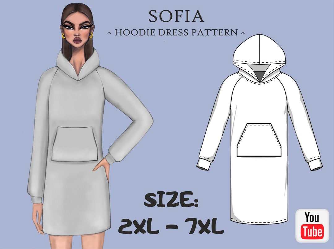 Sofia Hoodie Sewing Pattern Sweatshirt Pattern Plus Size Pattern Hoodie Pattern Long Dress ...