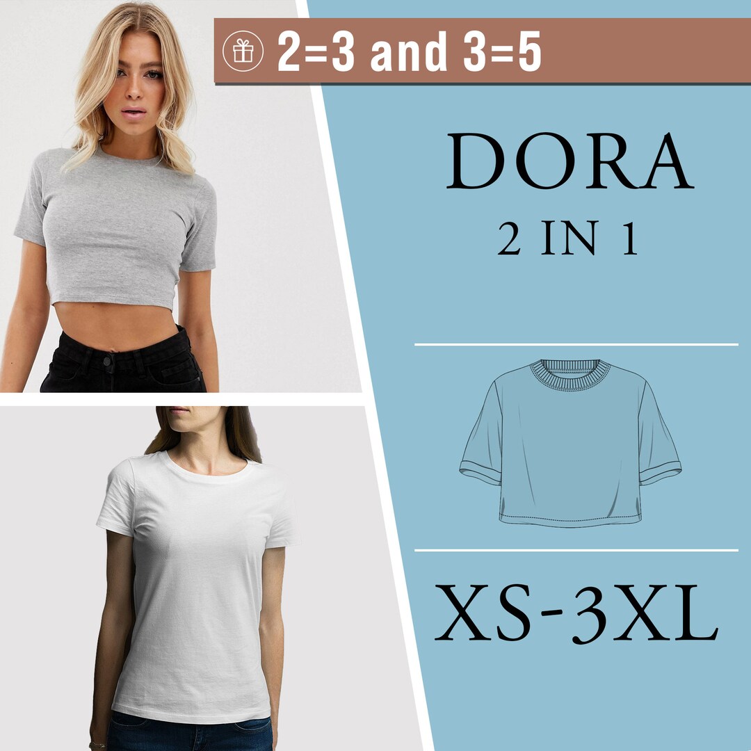 DORA DIY T-shirt Crop Top Women Basic Pattern Digital Pattern PDF Sewing Pattern Xs-3xl - Etsy
