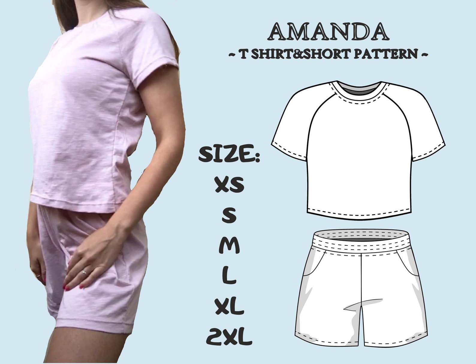 Amanda T-shirt and Shorts Two Piece Sewing Patterns for Women Basic PDF ...