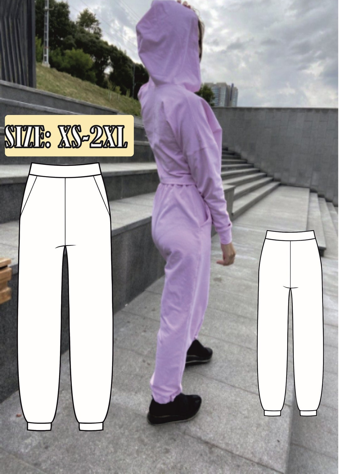 Maria, High Waist Sweatpants PDF Sewing Pattern, Track Pants, Sizes S ...