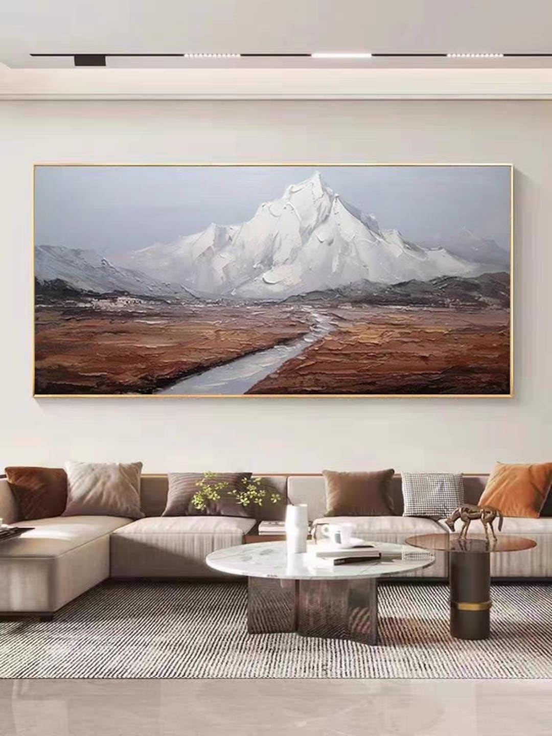 D Snowy Mountain Acrylic Art, Desolate Highway Abstract Artwork, Hand ...
