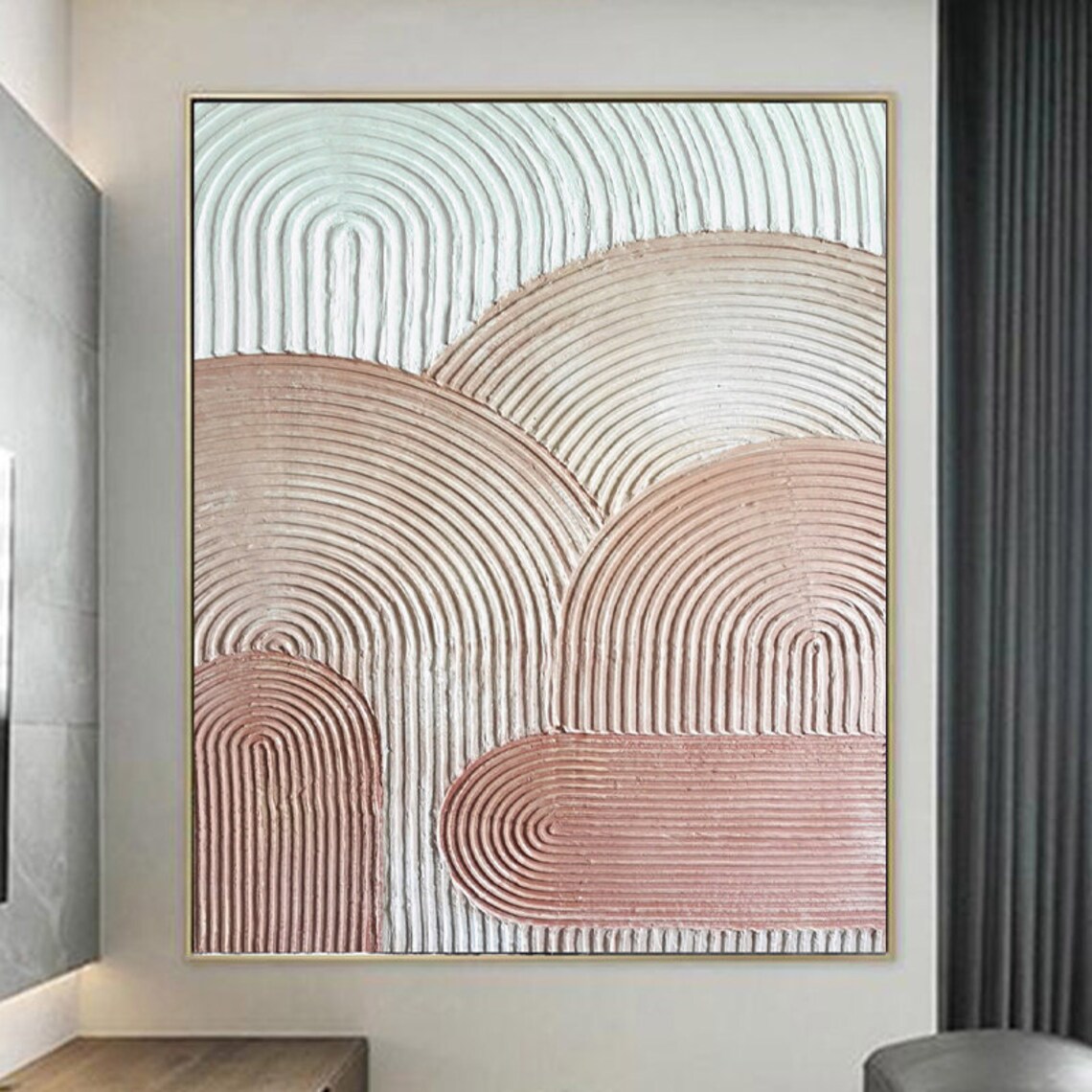 Pink White Abstract Arch Shapes Art, Original Hand-painted Thick ...