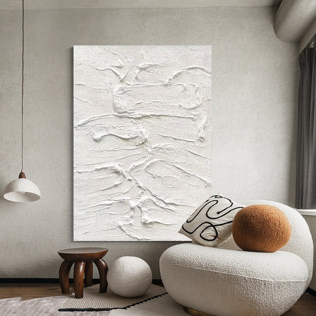 Thick Textured White Strokes Pattern Art, Large Modern Hand-painted ...