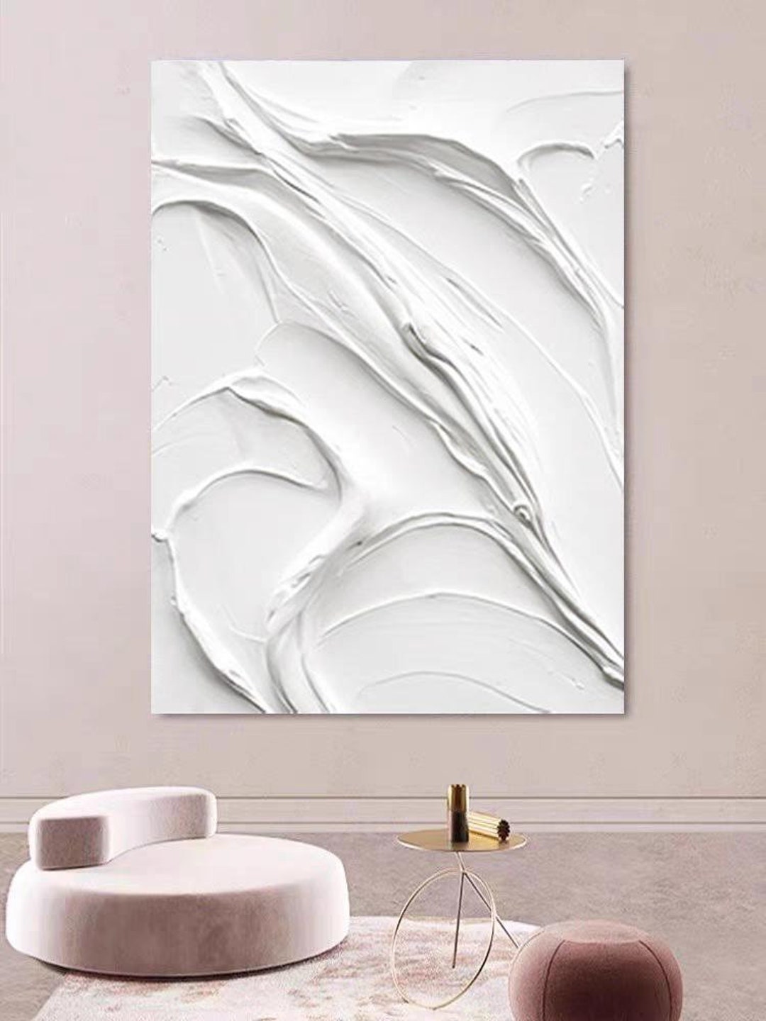 Pure White Thick Textured Art, Large Size Handmade Palette Knife Canvas ...
