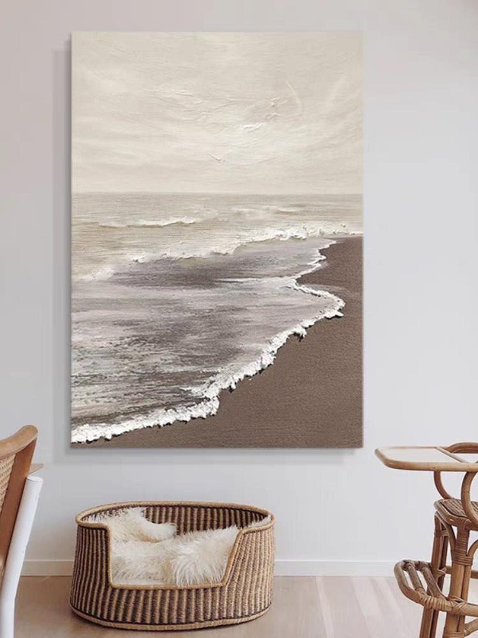Hand-painted Ocean Oil Painting Half Sky and Sea Acrylic Art on Canvas ...