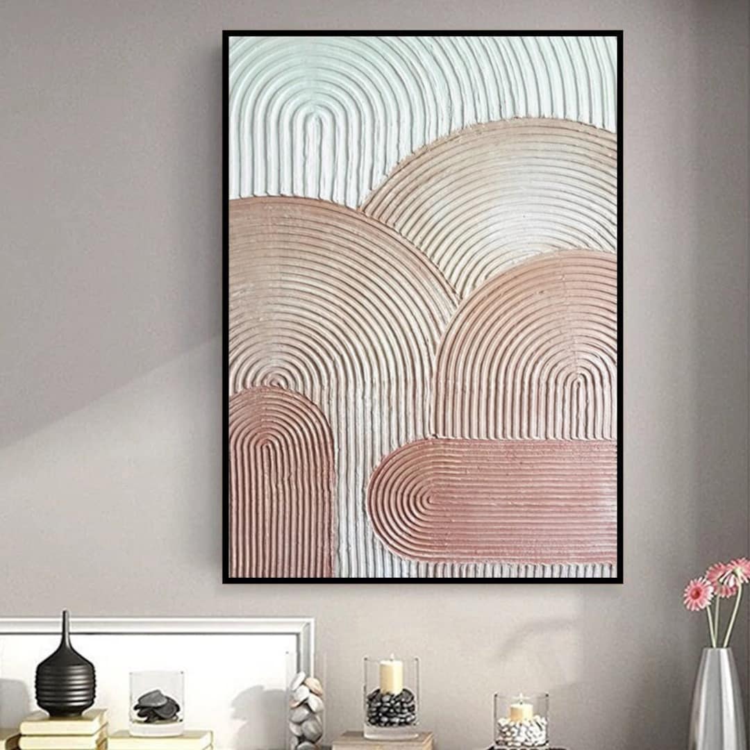 Pink White Abstract Arch Shapes Art, Original Hand-painted Thick ...