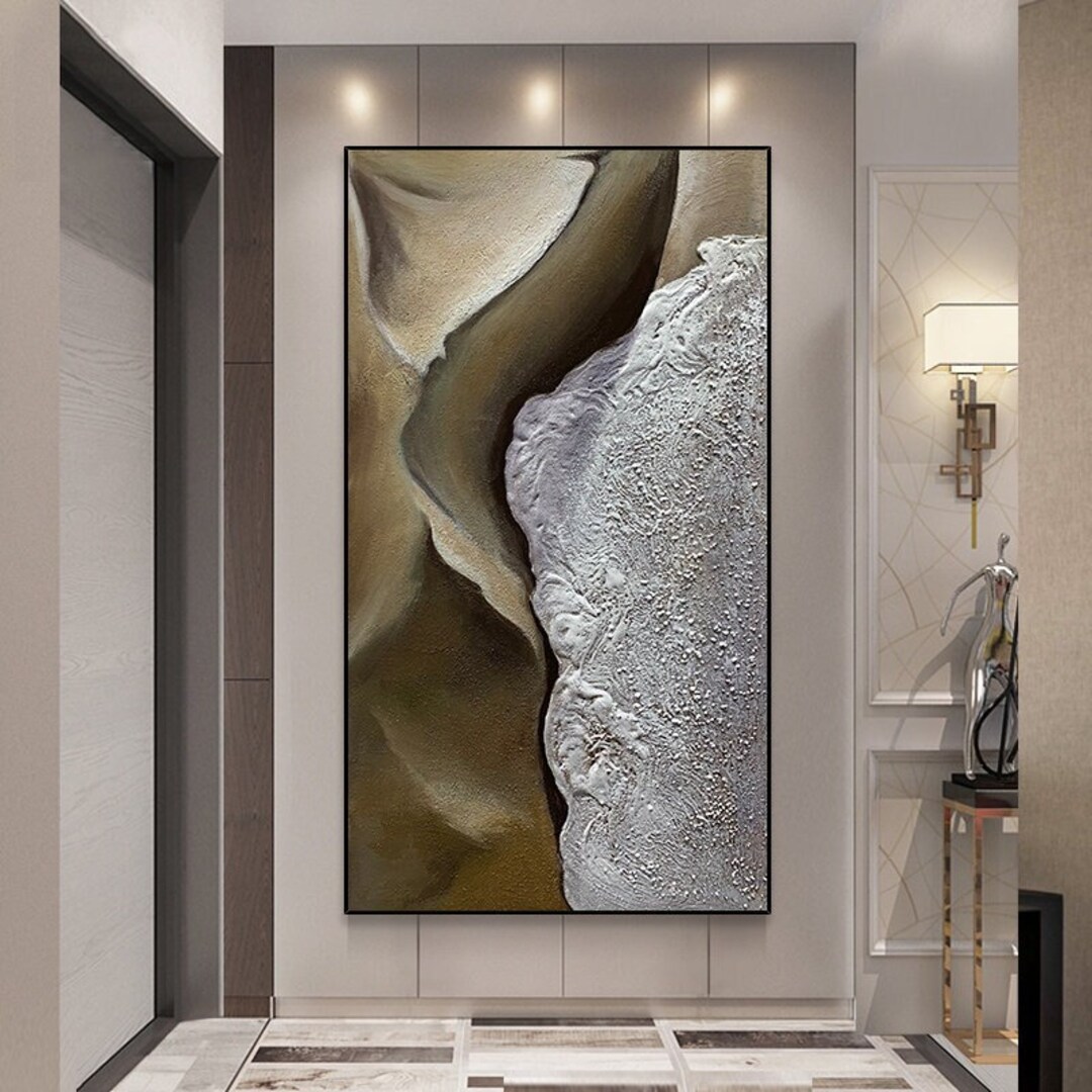 Gold and White Thick Textured Painting, Hand-painted Modern 3D Acrylic ...