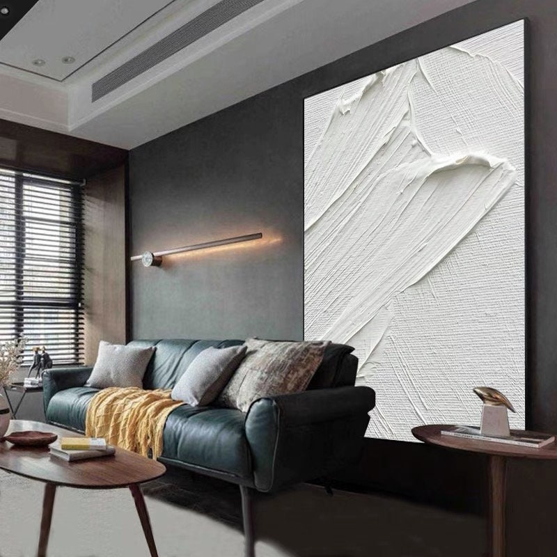 Plain White, Hand-painted Minimalist Abstract Art, Large Thick Textured ...