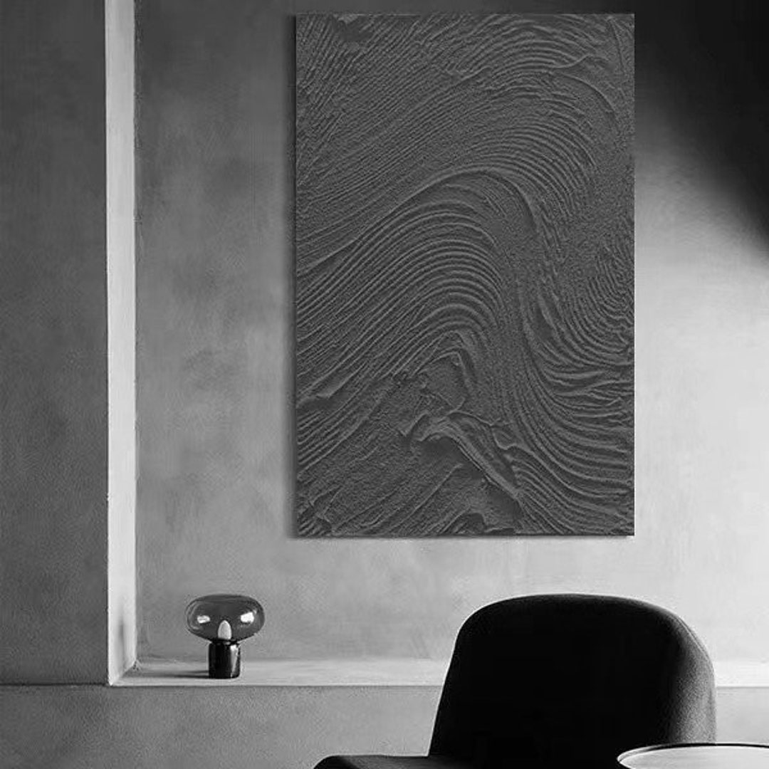 Plain Black Spiral Wave Pattern Painting, Oversized Abstract Modern ...
