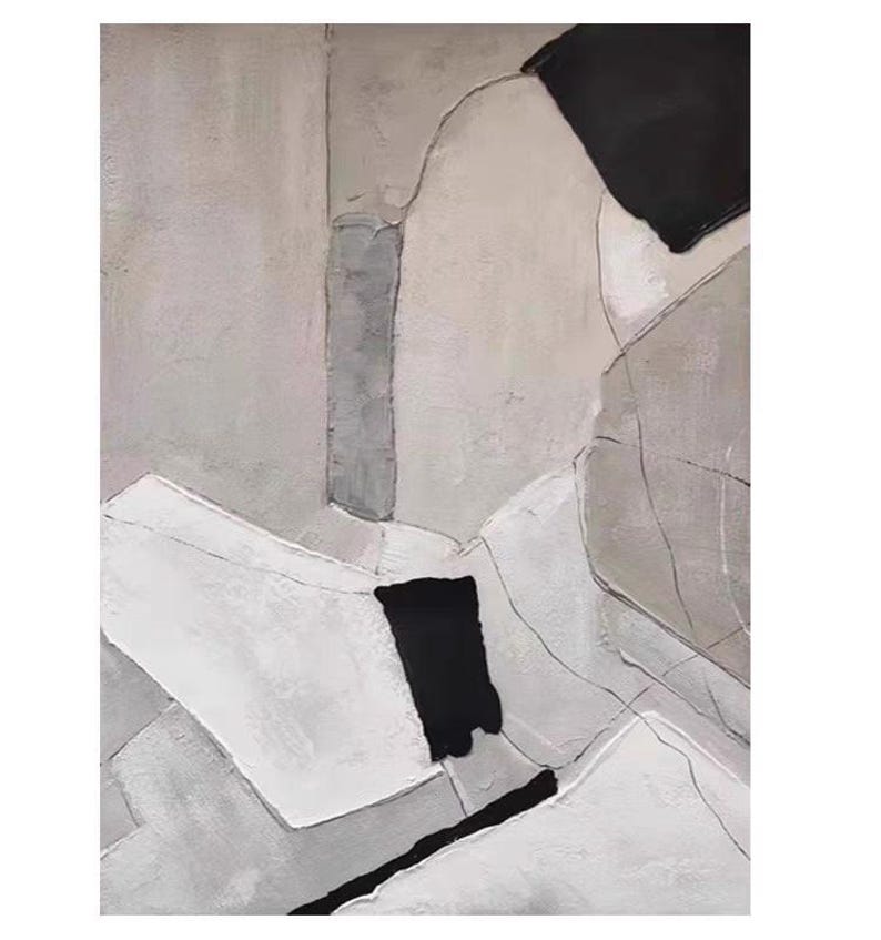 Gray Tone Oil Painting on Canvas, Black White Color Block Acrylic ...
