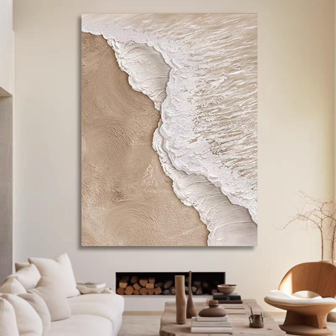 Large Size Seaside Canvas Painting, Vertical Hand Painted Waves Acrylic ...