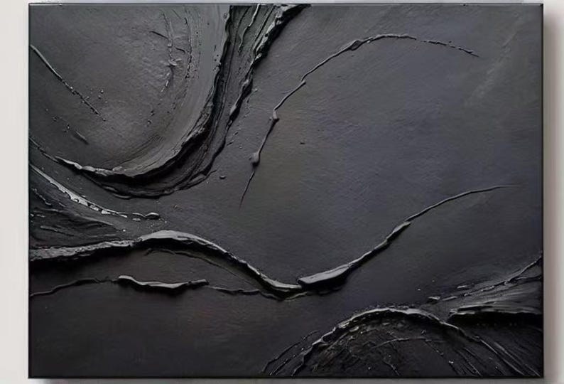 Modern All Black Textured Art, Abstract Custom Acrylic Painting, Unique ...
