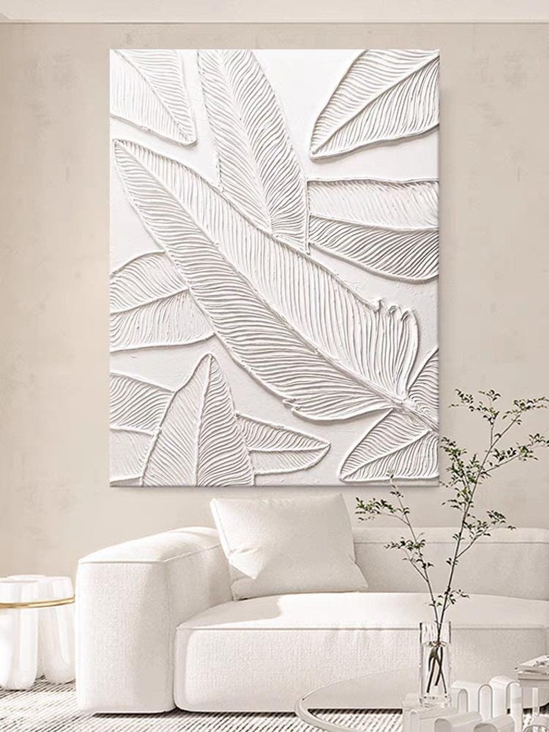 All White Vertical Leaves Stroke Pattern, Original Thick Texture Oil ...