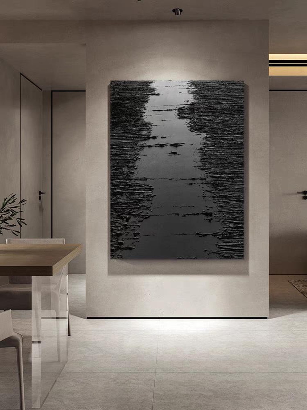 All Black Modern Oil Painting on Canvas, Steady Art for Hallway Wall ...