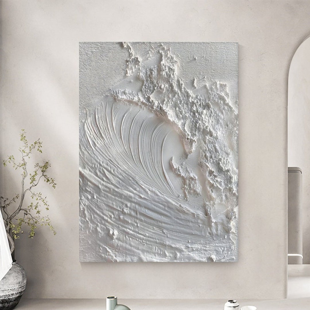 White Crashing Waves, Thick Texture Hand-painted Coastal Ocean Art ...