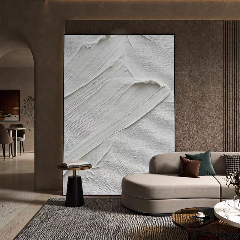 Plain White, Hand-painted Minimalist Abstract Art, Large Thick Textured ...