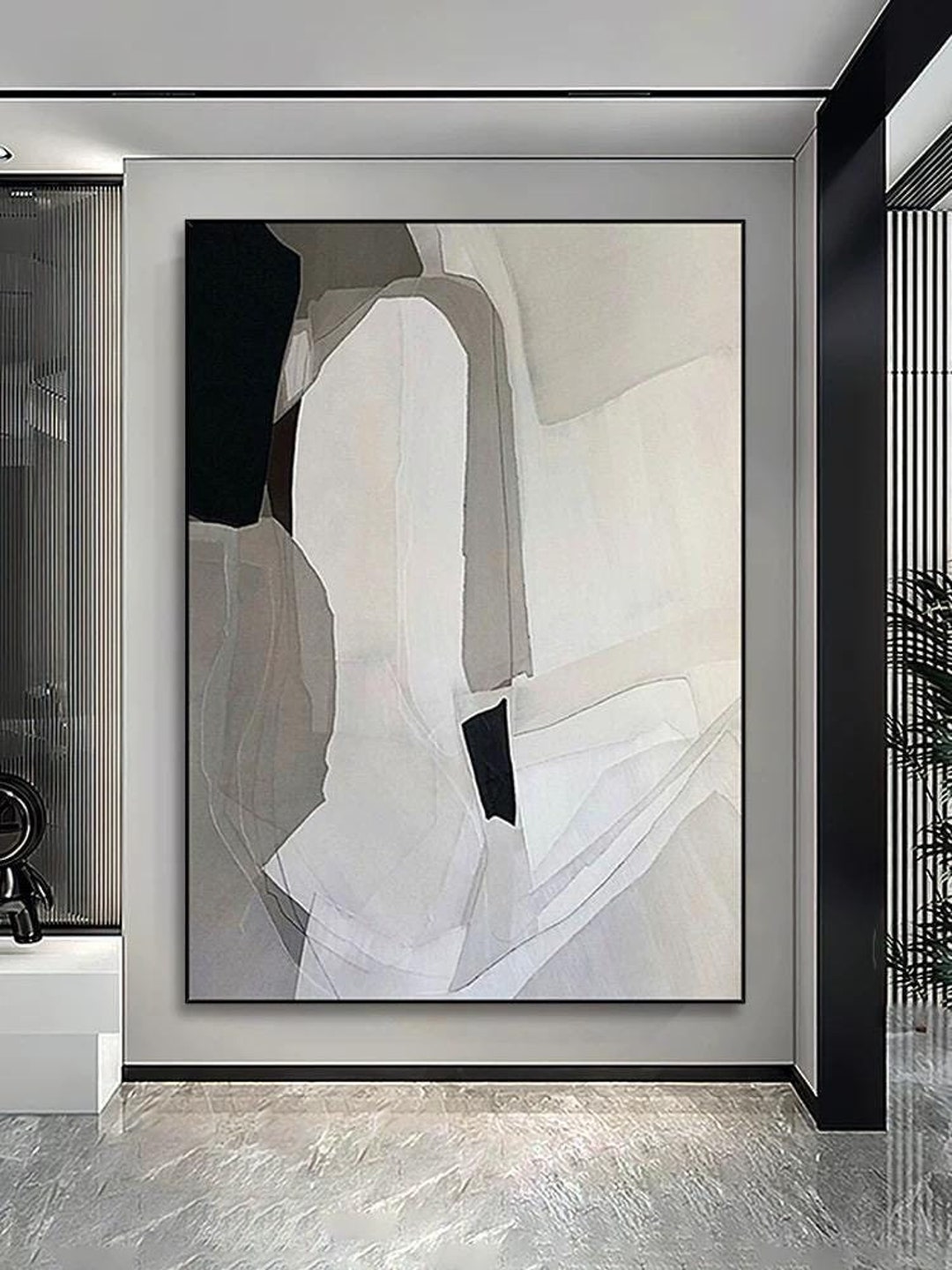 I Cover Customs, Abstract Black White Acrylic Painting, Handmade Wall ...