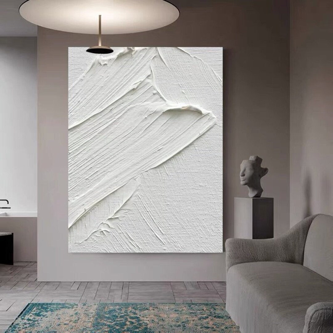 Plain White, Hand-painted Minimalist Abstract Art, Large Thick Textured ...