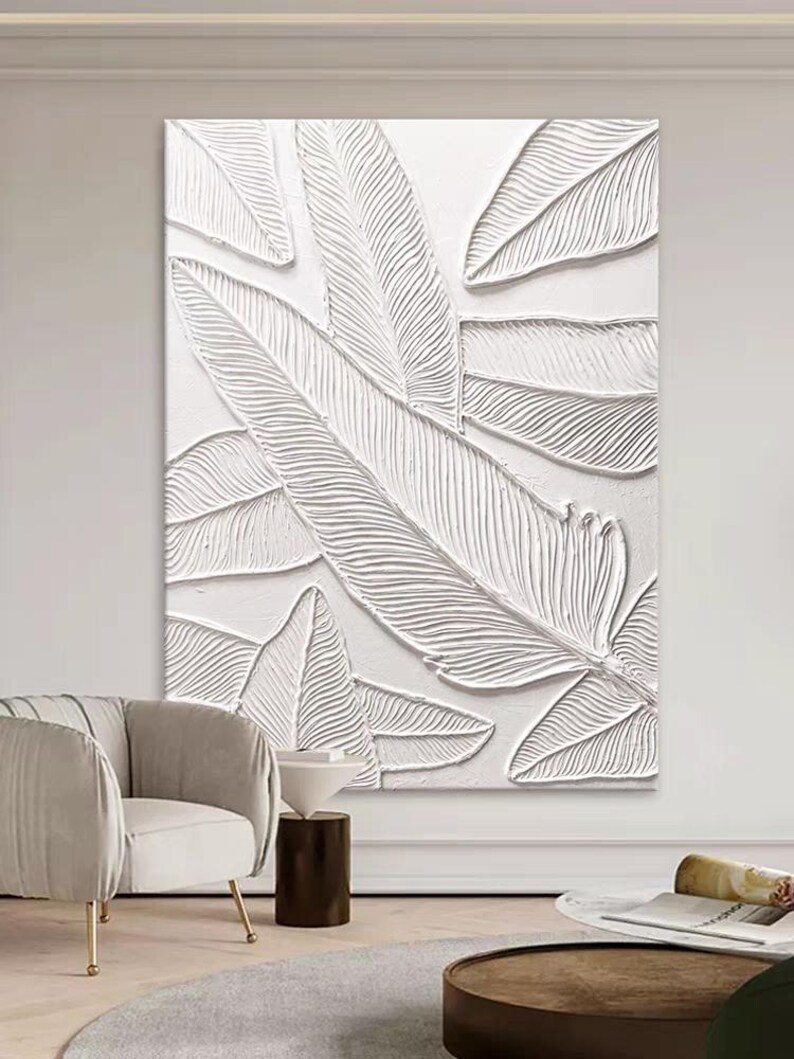 All White Vertical Leaves Stroke Pattern, Original Thick Texture Oil ...