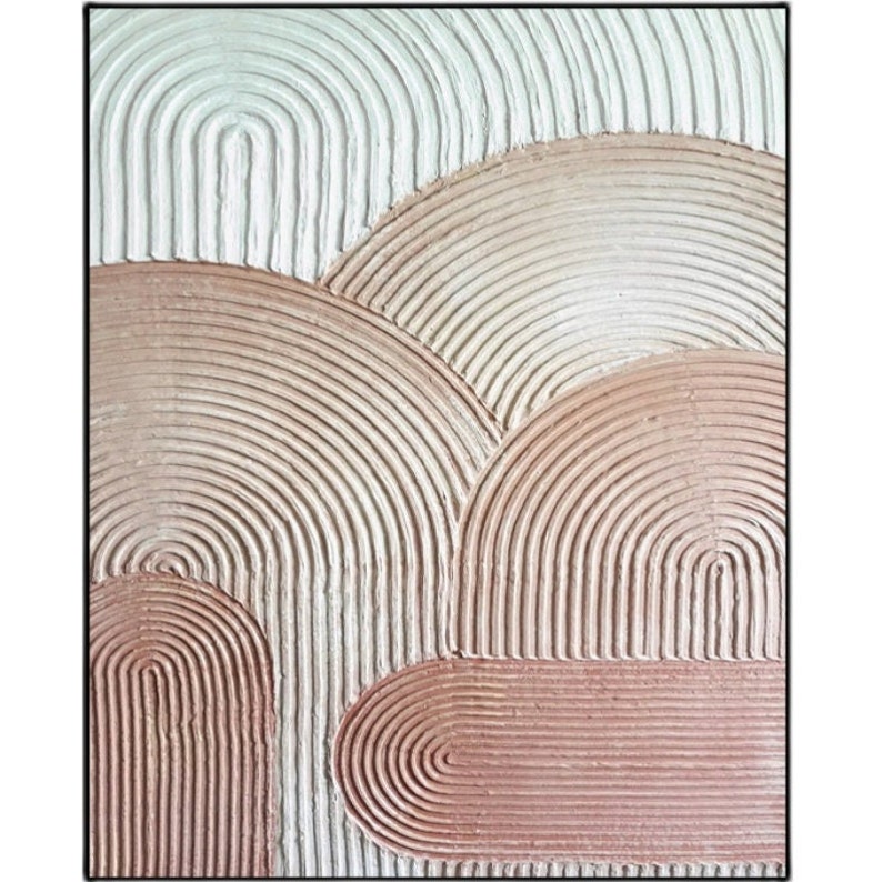 Pink White Abstract Arch Shapes Art, Original Hand-painted Thick ...