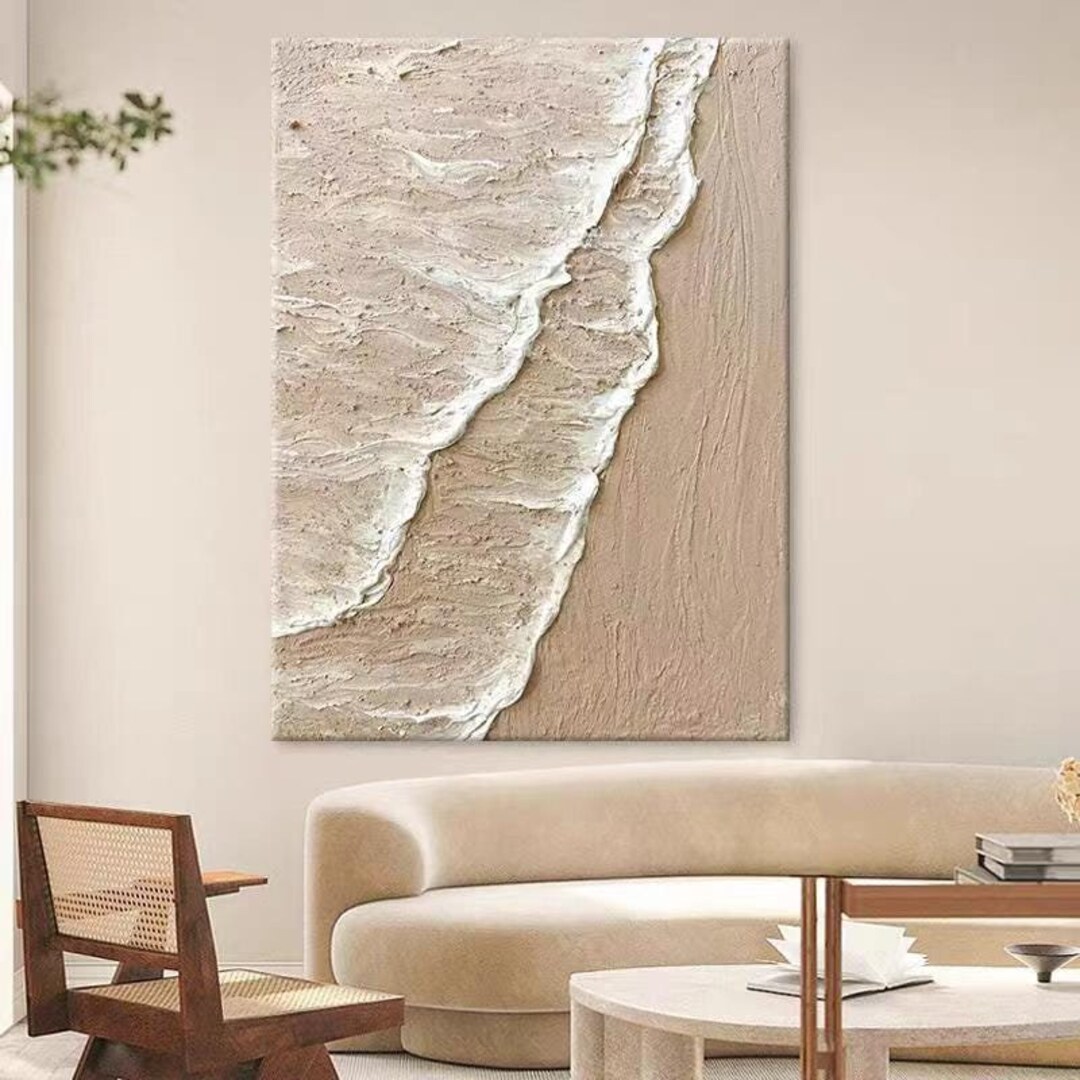 Sea Waves on Beach Acrylic Art on Canvas, Abstract Seascape Oil ...