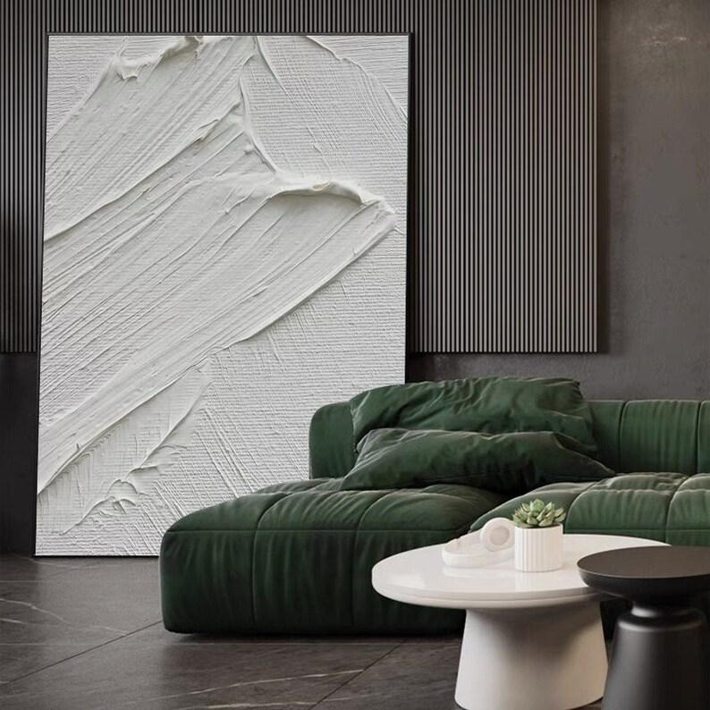 Plain White, Hand-painted Minimalist Abstract Art, Large Thick Textured ...