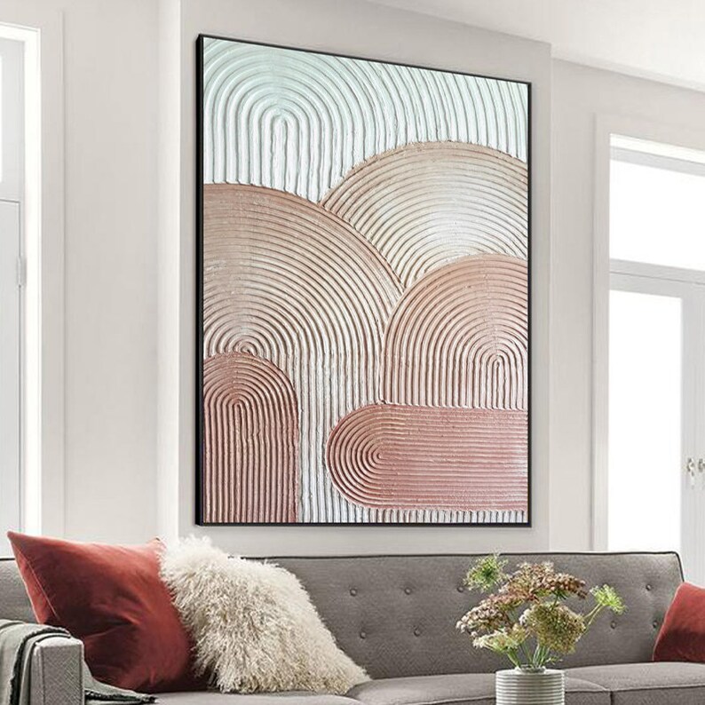 Pink White Abstract Arch Shapes Art, Original Hand-painted Thick ...