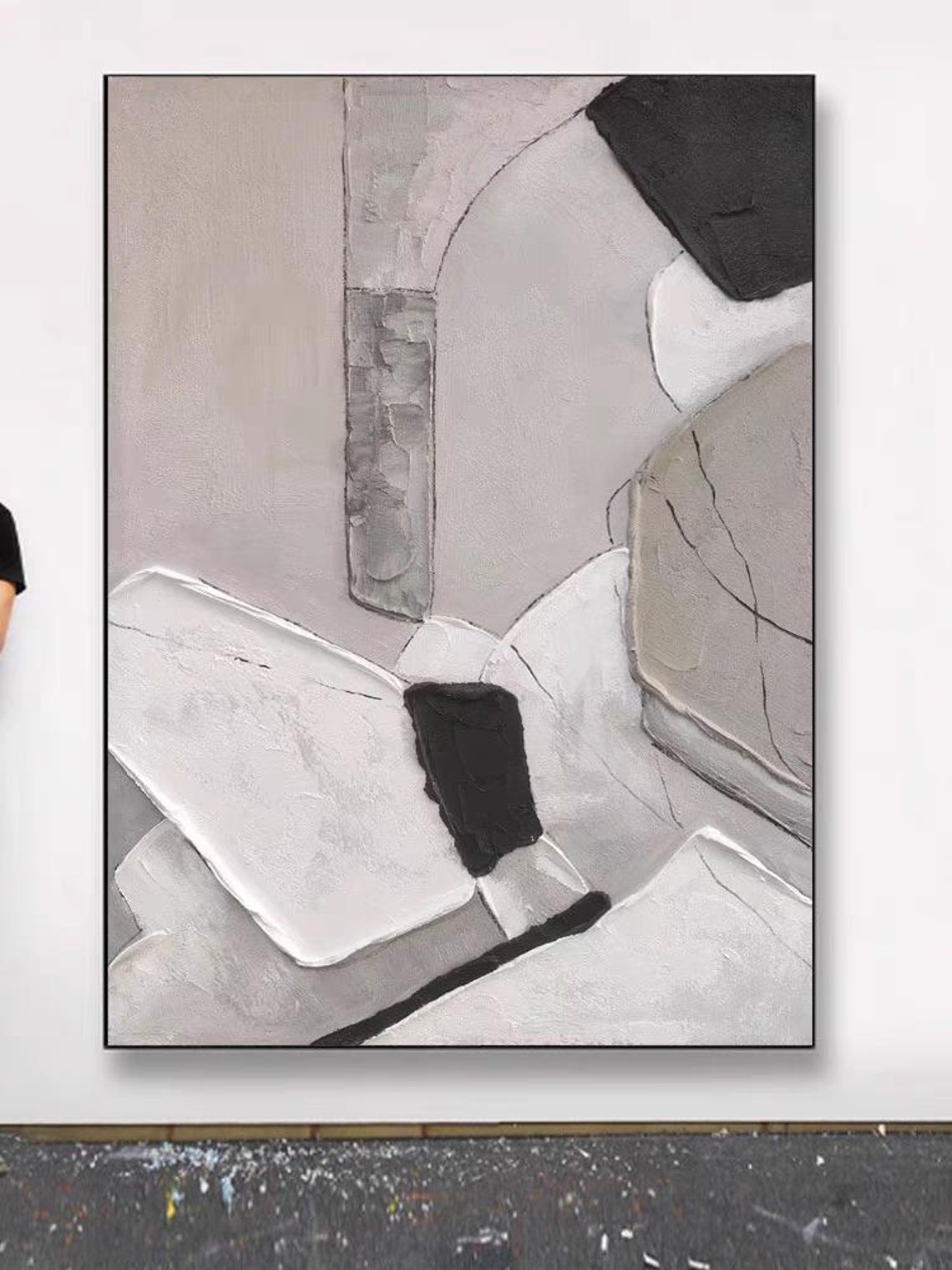 Gray Tone Oil Painting on Canvas, Black White Color Block Acrylic ...
