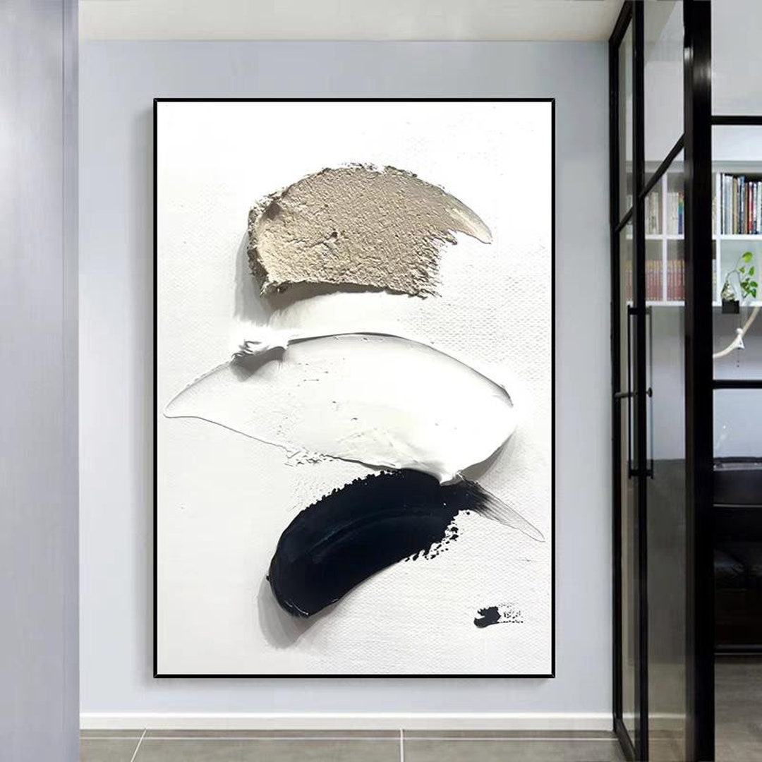 Black White Brown Painting on Canvas, Abstract Hand Painted Art, Large ...