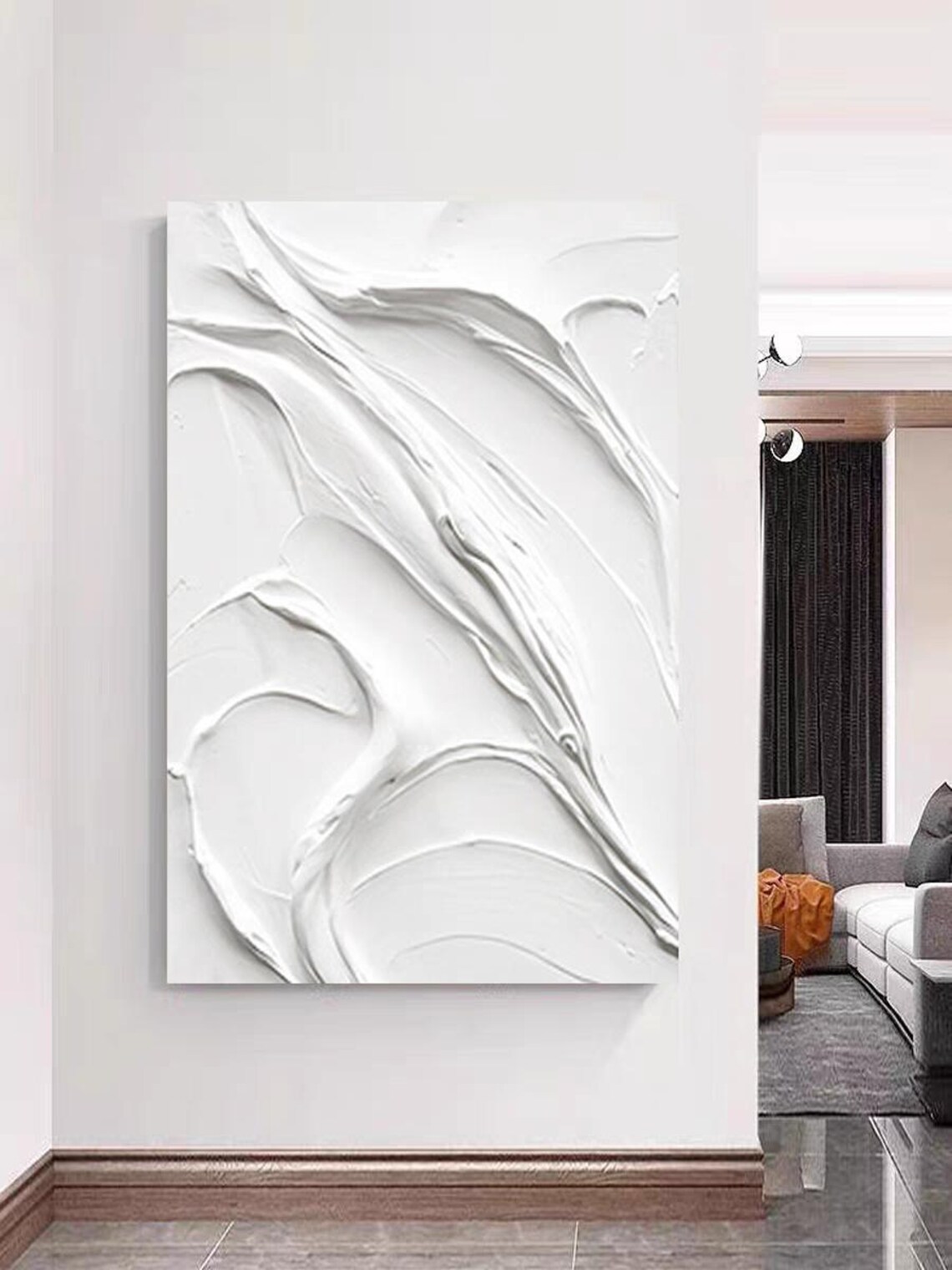 Pure White Thick Textured Art, Large Size Handmade Palette Knife Canvas ...