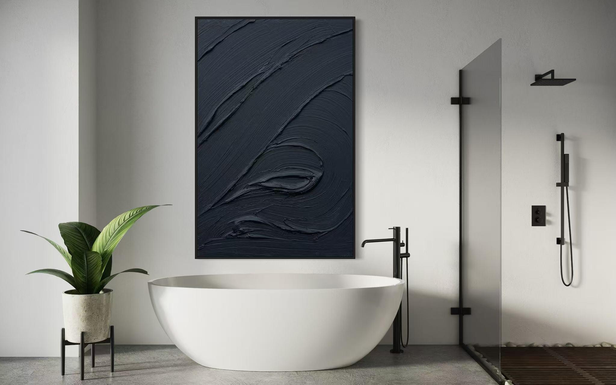 All Black Abstract Painting, Modern Pure Black Acrylic Art, Heavy ...