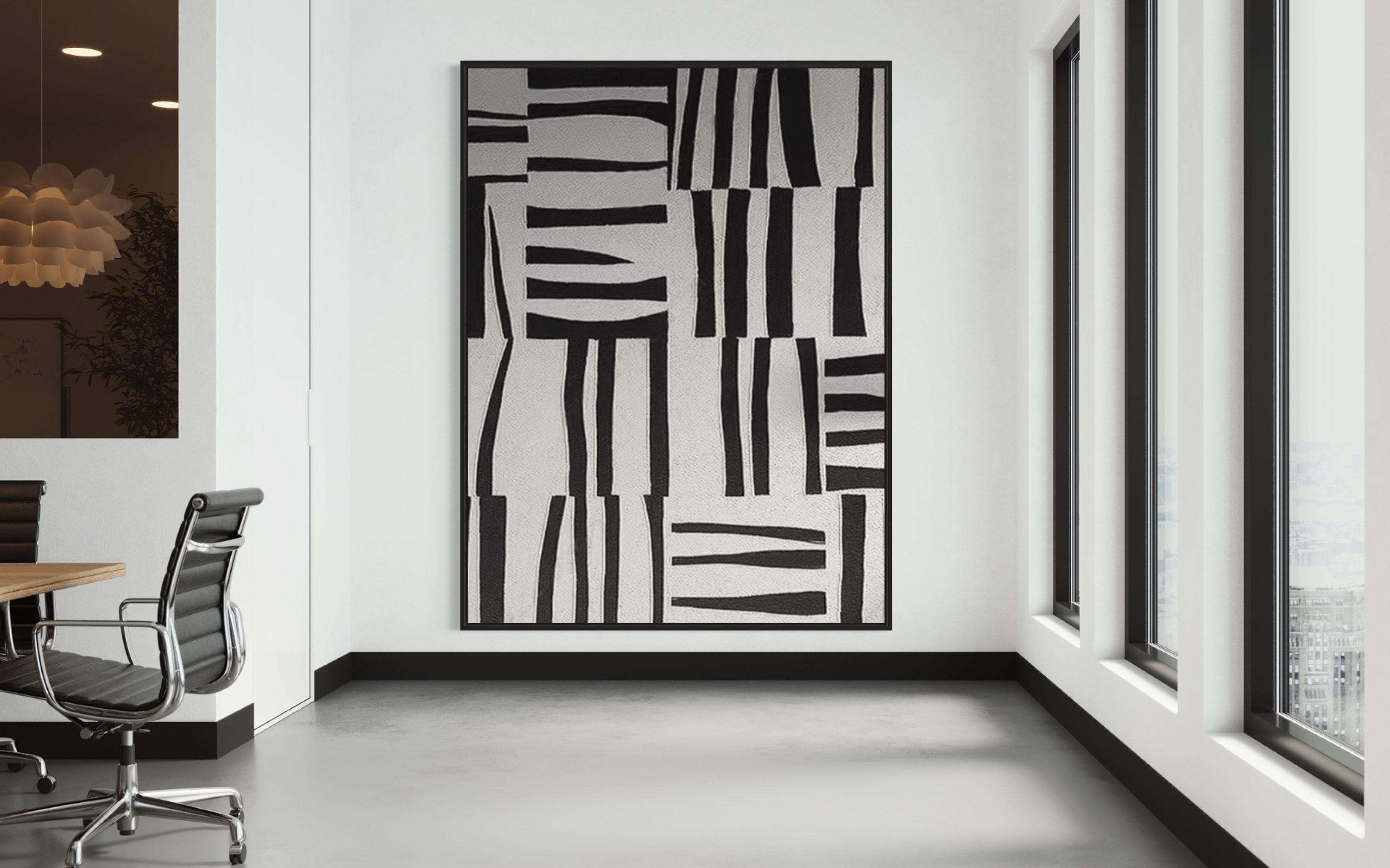 Minimalist Black and White Stripes and Strokes Pattern, Hand-painted ...