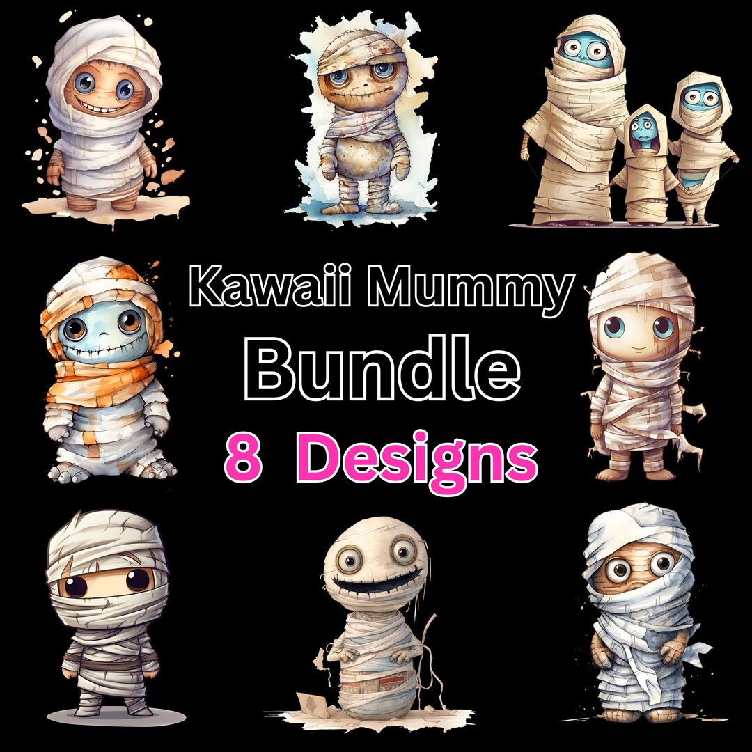 8 Designs, Cute Kawaii Mummies Clipart, Cartoon Commercial Use ...